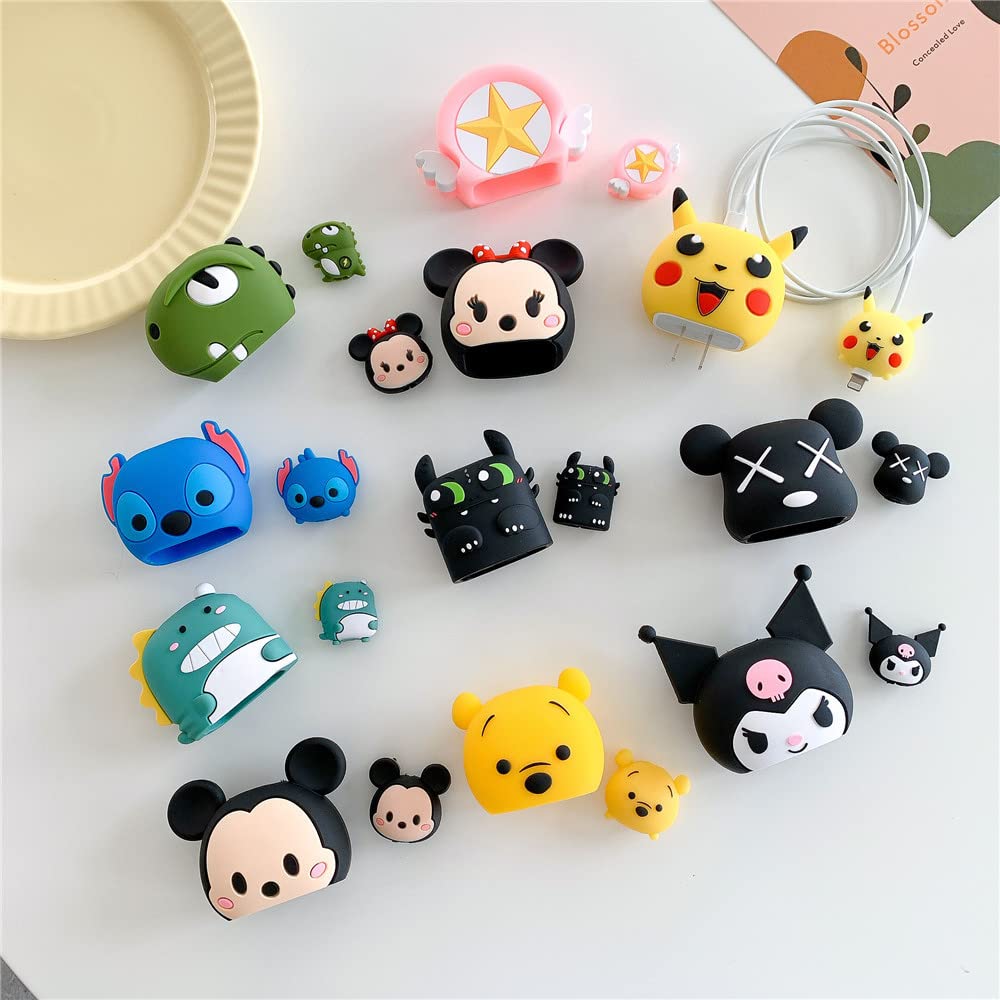 3D Protective Case for iPhone 20W USB-C Power Adapter Charger USB Lightning Cable, Cute Cartoon Series Soft Silicone Fast Lightning Chargers Cable Protective Cover for iPhone Charger (Cute Minnie)