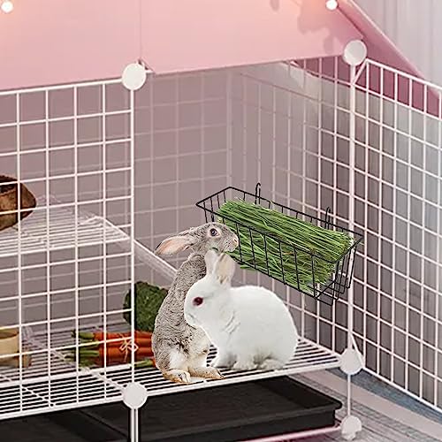 2 PCS Rabbit Hay Feeders Heavy Duty Metal Hay Holders Racks for Bunny Guinea Pig Chinchilla Cage Accessories (S+L)
