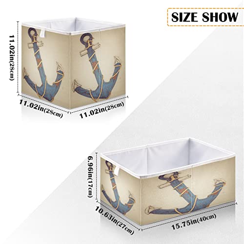 ALAZA Collapsible Storage Cubes Organizer,Old Wooden Anchor on Wooden Storage Containers Closet Shelf Organizer with Handles for Home Office