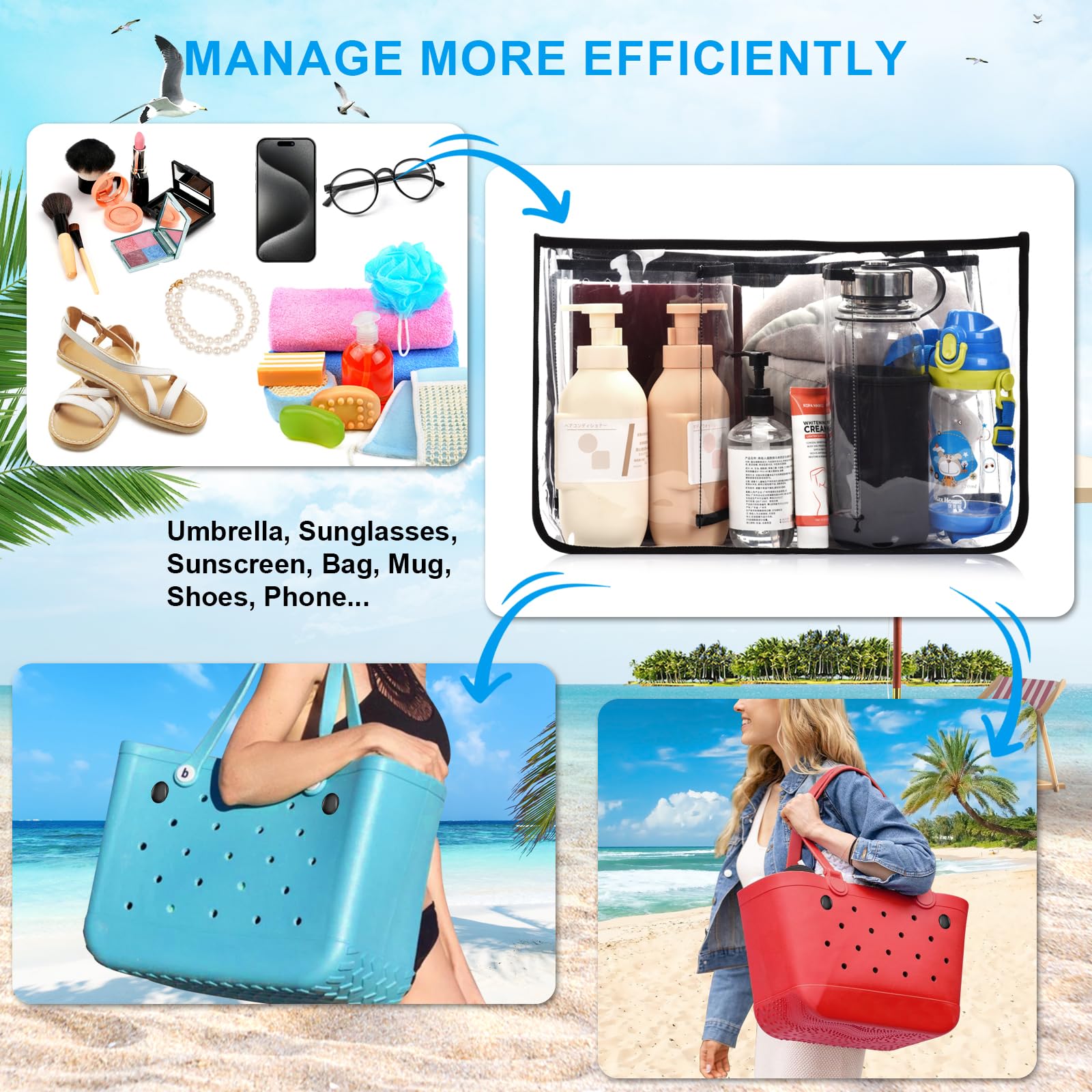 2024 NEW Accessories for Bogg Bag - Divider for Bogg Bag XL,Inserts for Bogg Bag, Bag Dividers, Organizer for bogg bag and Divide Space,Transparent & Black