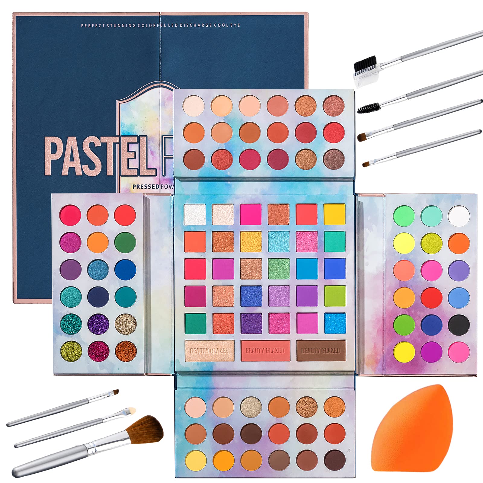 82 Vibrant Shades Makeup Palette - Matte, Shimmers, Glitters, Blush, Highlighter, Contour - Highly Pigmented Beauty Kit for Eye and Face - Perfect for Creating Bold and Unique Looks