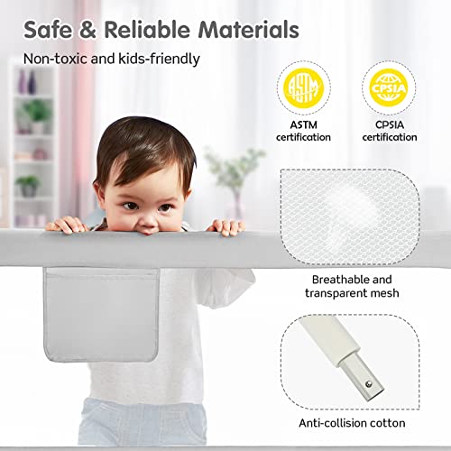 BABY JOY Bed Rail for Toddlers, 69ββ Extra Long, Height Adjustable & Foldable Baby Bed Rail Guard w/Storage Pocket & Double Safety Child Lock for Kids Twin Double Full Size Queen King Mattress (Gray)