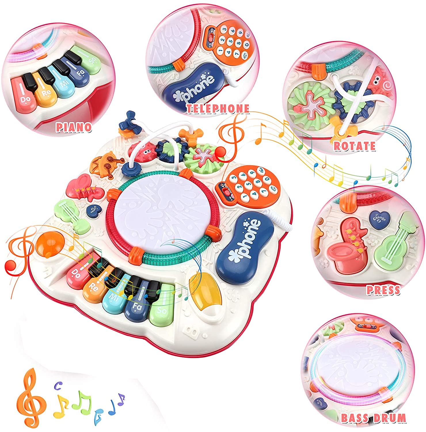 Tuko THISMY Learn and Groove Musical Table for Baby Toys 6 to 12 Months, Activity Table for 1 2 3 Years Old, 11.8×11.8×12.2 Inches (Red)