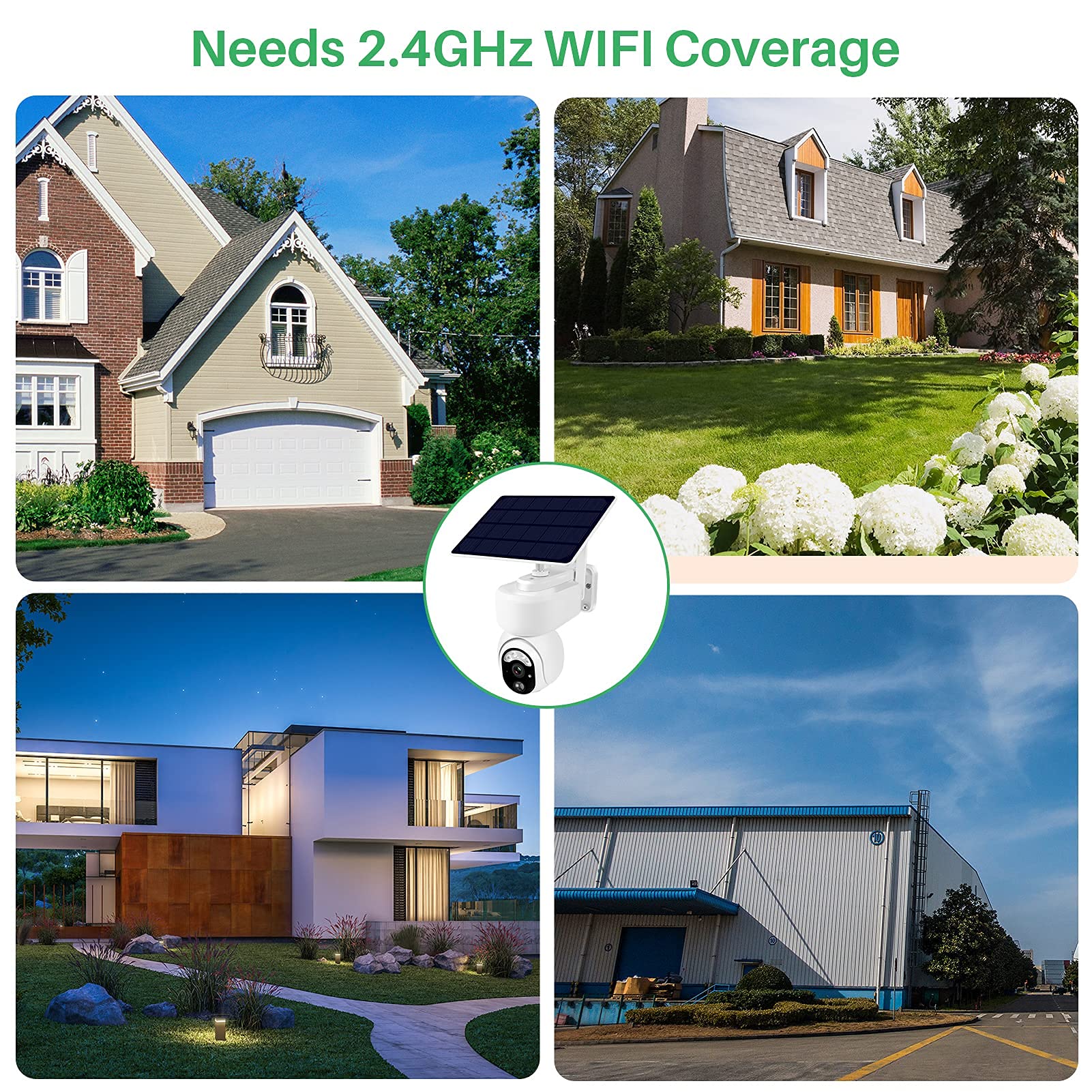 Vyze-Link Solar Security Camera Outdoor WiFi Wireless, Built-in Battery Powered, No Wire Needed, w/ 4 Spotlights, PIR Motion Detection, 2MP HD Video