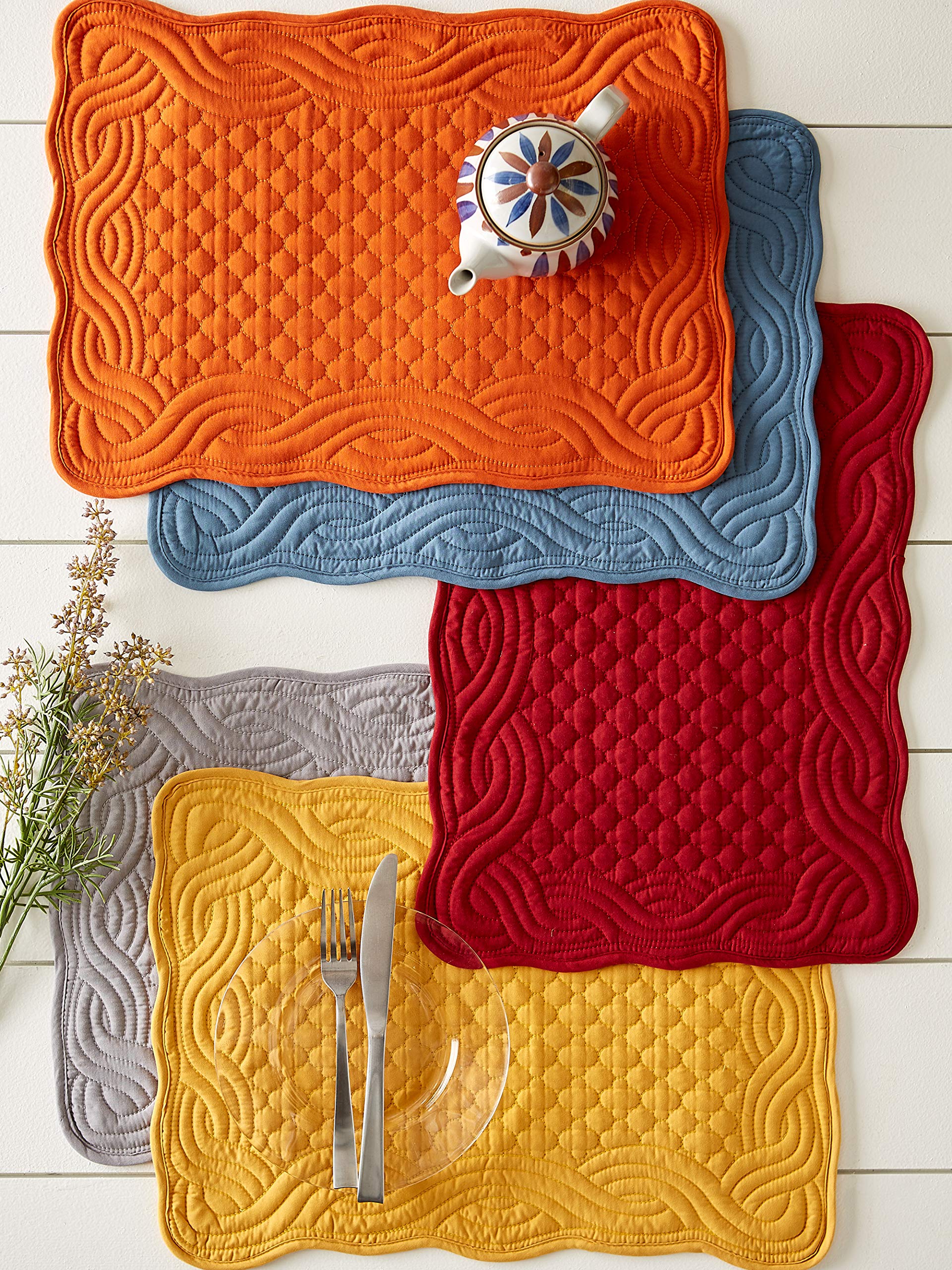 DII Quilted Farmhouse Collection Tabletop, Placemat Set, French Blue, 6 Piece