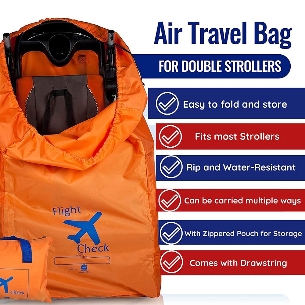 Alnoor USA Gate Check Bag for Single & Double Stroller Travel Bag for Air Plane | Extra Large & Ultra Durable - Includes Padded Shoulder Straps for Comfort & Durability With Pouch β Bonus E-Book