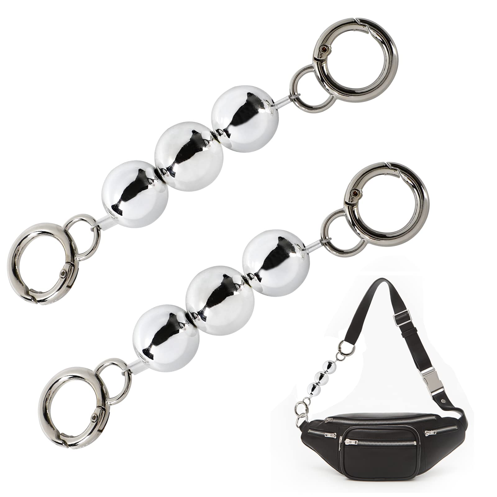 2PCS Purse Chain Strap Bead Extenders , Beaded Purse Chain Bead Extender for DIY Handbag Shoulder Bag Decoration ( Silver )