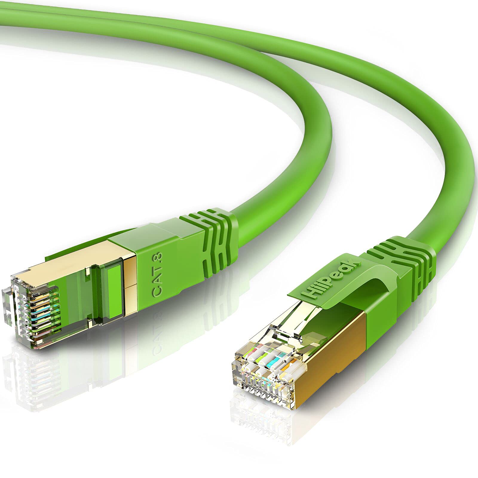 Cat8 Ethernet Cable 1FT, Indoor&Outdoor, Heavy Duty High Speed 26AWG Cat8 Network LAN Cable 2000Mhz, 40Gbps with Gold Plated RJ45 Connector, Weatherproof S/FTP UV Resistant for Router,Modem,PC Green