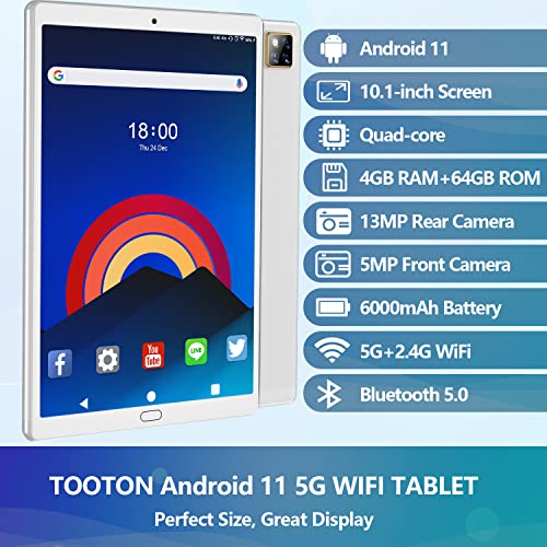 2023 Android Tablet 10.1 Inch, 2 in 1 Tablets with Keyboard 64GB ROM+4GB RAM 512GB Expandable, Support 5Ghz WiFi, Bluetooth 5.0, Dual Camera 13+5MP, Quad Core Processor, IPS FHD Tablet PC