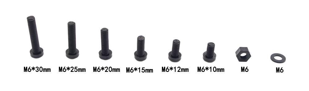 HVAZI Metric M6 Nylon Phillips Pan Head Screws Nuts Flat Washers Assortment Kit (Black)