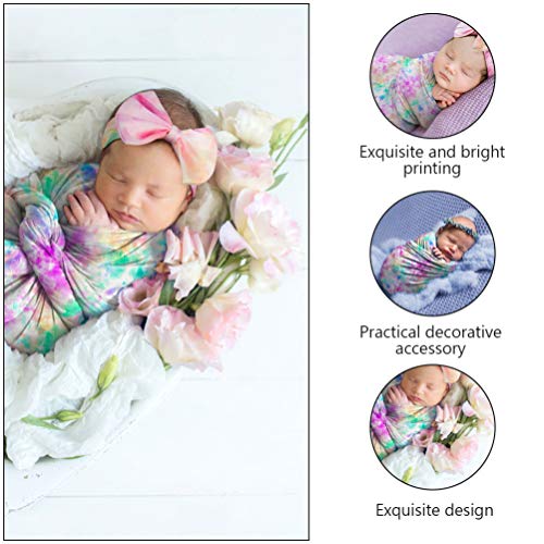 TOYANDONA Infant Swaddle Wrap Tie Dye Receiving Blanket with Bow Headbands Baby Wrap Blanket Stretchy Swaddle Sack Photo Booth Prop for Newborn Infant Baby Unisex