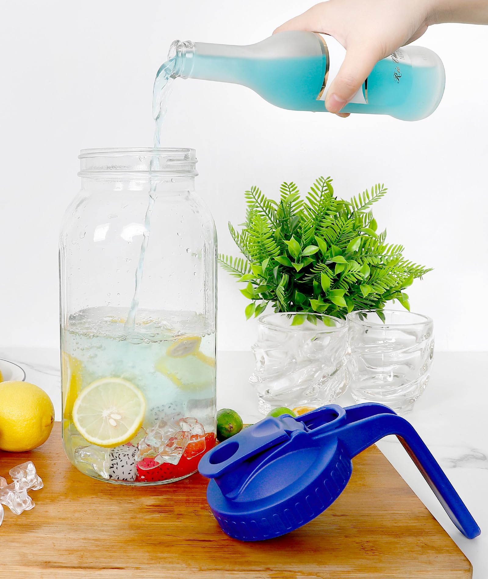 3 Pack 64 oz Wide Mouth Mason Jar Pitchers with Airtight Lids β Leak-Proof Glass Sun Tea Pitchers with Handle for Juices, Milk, Drinks, and Iced Coffee