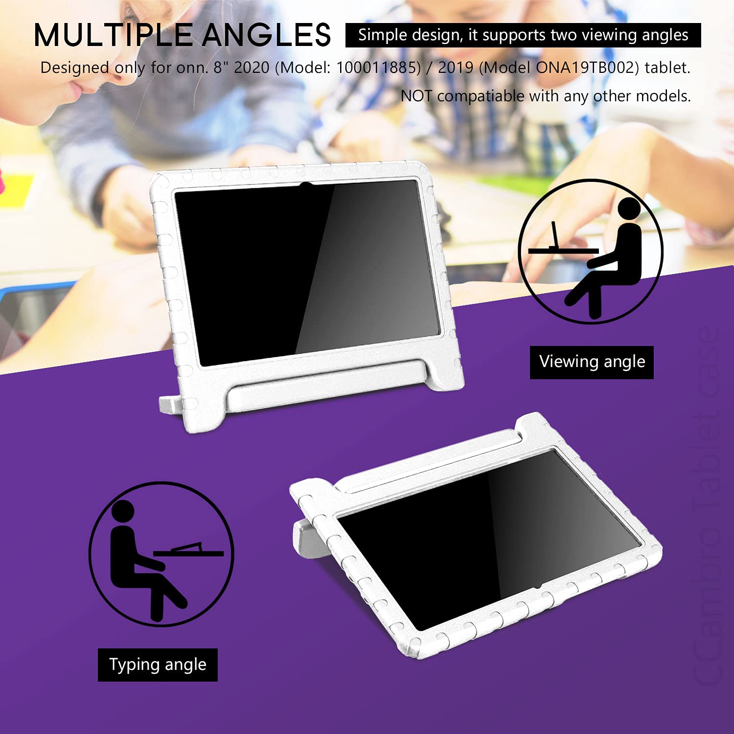 CCambro Kids Case for onn Gen 2 8 inch(100011885)/onn Surf 8 inch(ONA19TB002), Light-Weight EVA Soft Foam Durable Rugged Shockproof Kidsproof Foldable Handle Kickstand Cover for Kids - Purple