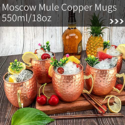 Moscow Mule Copper Mugs- Set of 4 Copper Plated Stainless Steel Mug 18oz, for Chilled Drinks (4 pcs)