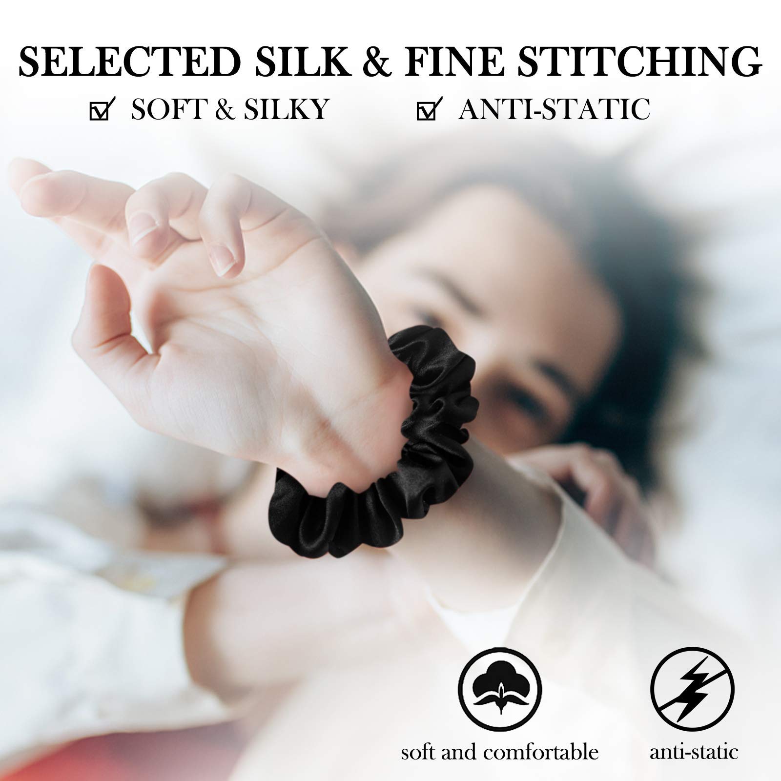 SOBONNY Silk Scrunchies for Women - 100% Mulberry Silk Hair Ties, 3 Pack, No Damage Elastic Ponytail Holders (Brown, Black, Pink)