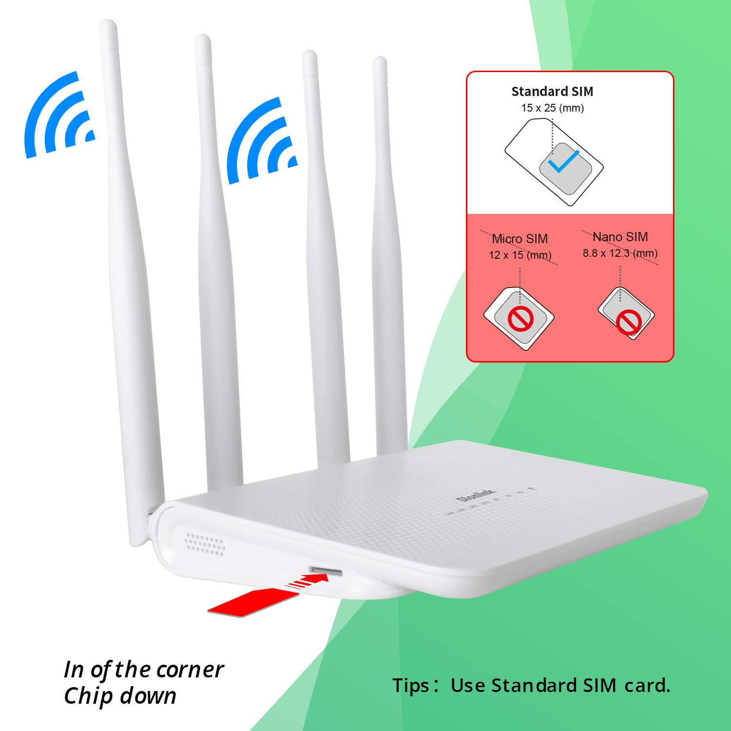 Dionlink 4G LTE CPE Unlocked 4G Wireless WiFi Router with SIM Card Slot-300Mbps WiFi Hotspot Router,Support T-Mobile and ATT (4 Antenna)