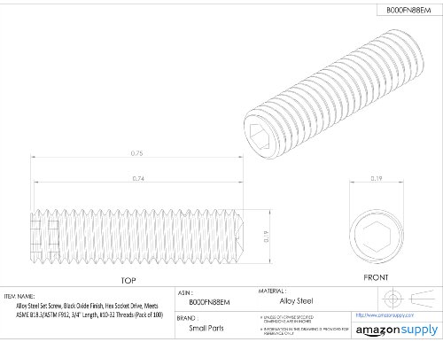 Alloy Steel Set Screw, Black Oxide Finish, Hex Socket Drive, Meets ASME B18.3/ASTM F912, 1/2" Length, #8-32 UNC Threads, Imported (Pack of 100)
