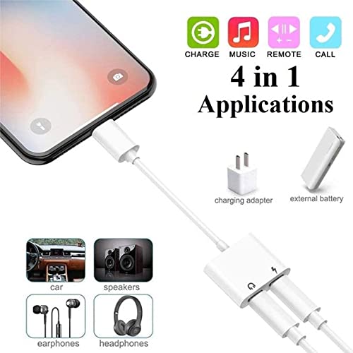 Apple MFi Certified 2 Pack Headphones Adapter & Splitter for iPhone, 2 in 1 Headphone Dual Lightning Adapter and Aux Audio Adapter + Charger Cable Splitter Compatible with iPhone 12 11 XS XR X 8 7