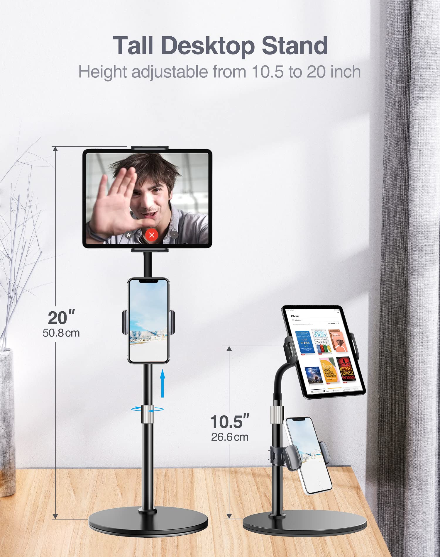 elitehood Tablet Stand Holder, Angle Height Adjustable Phone & Tablet Holder for Desk, Thick Case Friendly iPad Holder Stand Compatible with 4.7-13" iPad, iPad Pro 12.9 Air Mini 4, Tab, Nexus, Kindle
