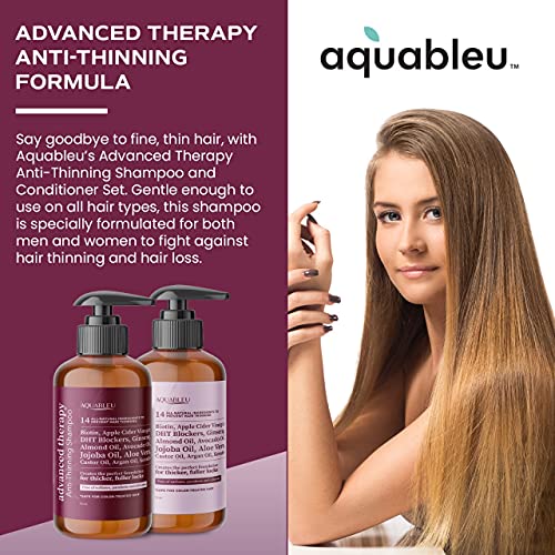 Aquableu’s Advanced Therapy Anti-Thinning Shampoo and Conditioner Set – 14 All-Natural Ingredients to Moisturise, Strengthen and Fight Hair Thinning – Biotin, ACV, DHT Blockers – Sulfate Free – 16oz