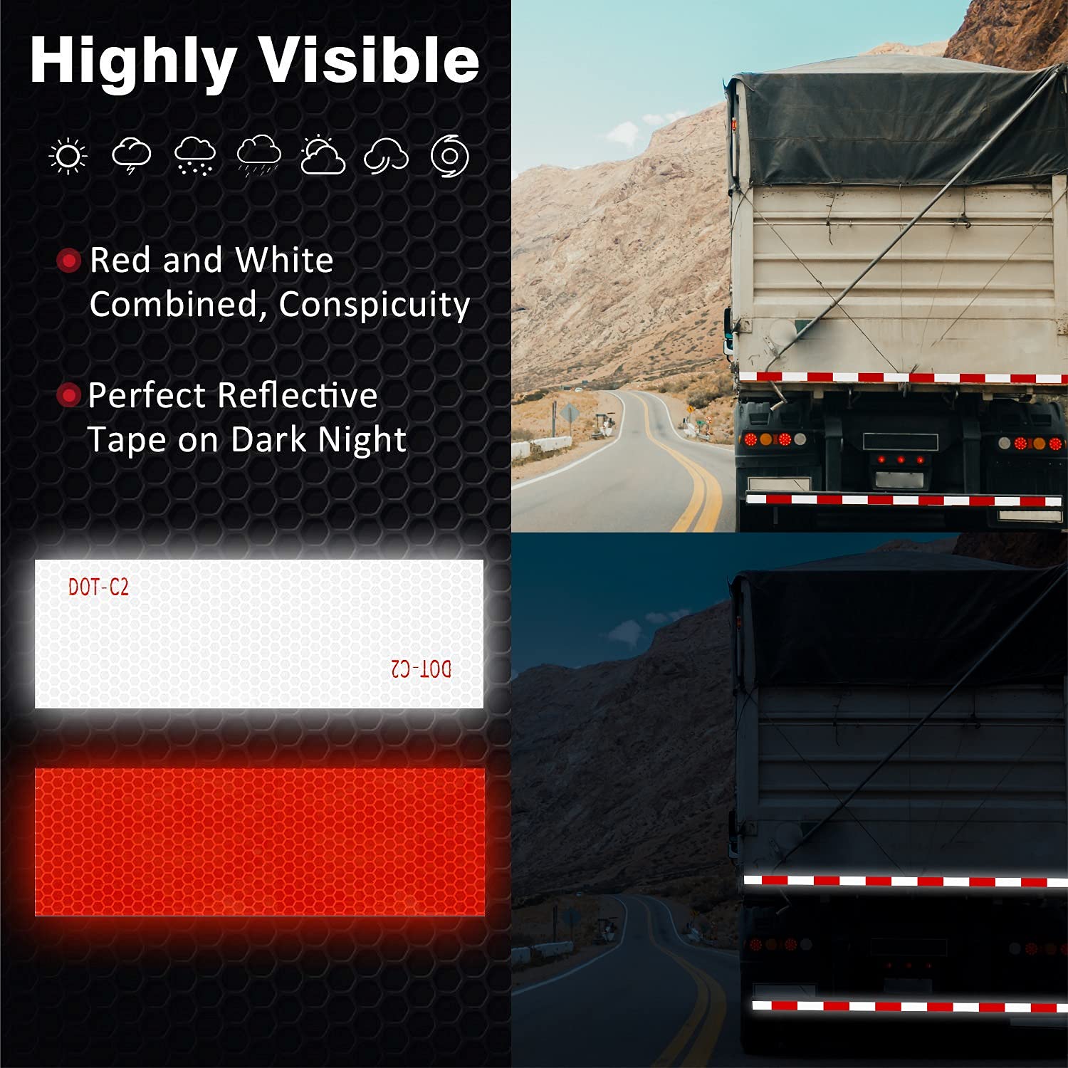 Trailer Reflective Tape Outdoor DOT C2 Reflector Tape 2 inch x 200 feet Waterproof White Silver Red Reflective Tape for Cars Trailers Trucks 200 FT High Visibility Contrast Duct Safety Sticker Strips
