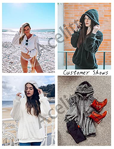 Acelitt Women Winter Zip Fuzzy Sherpa Sweatshirts Long Sleeve Fashion 2023 Oversized Fleece Casual Hoodies Jackets Pullover Sweaters Black Large