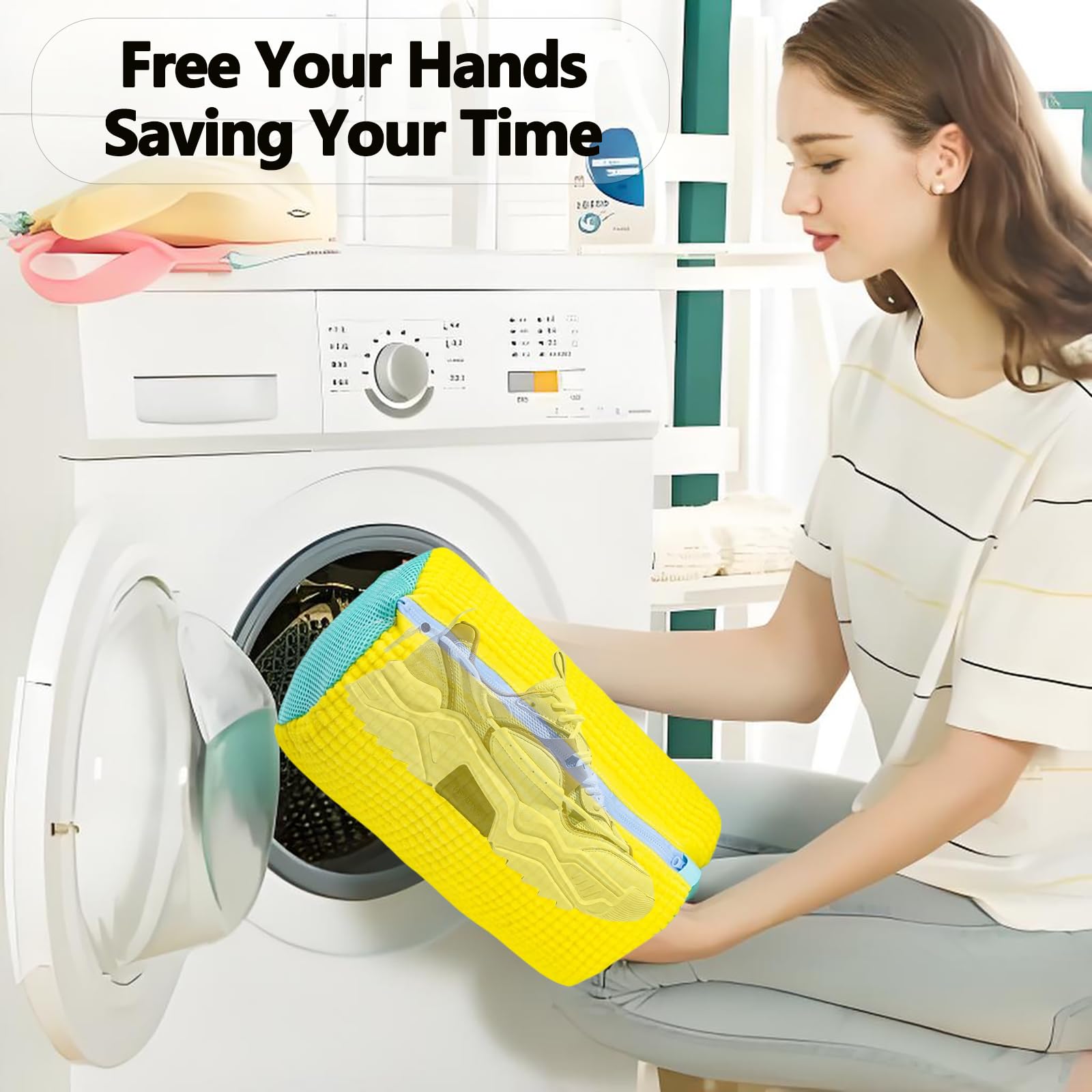 2Pcs Shoe Washing Machine Bag,Reusable Shoe Laundry Bag for Washer and Dryer,Shoe Cleaning Bag for Tennis Canvas Sport Shoes-Yellow