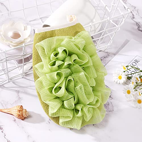 2PCS Shower Gloves with Flower Bath Ball Exfoliating Body Pad Deep Cleaning Gloves for Bathroom, Bathhouses and Spas (Green)
