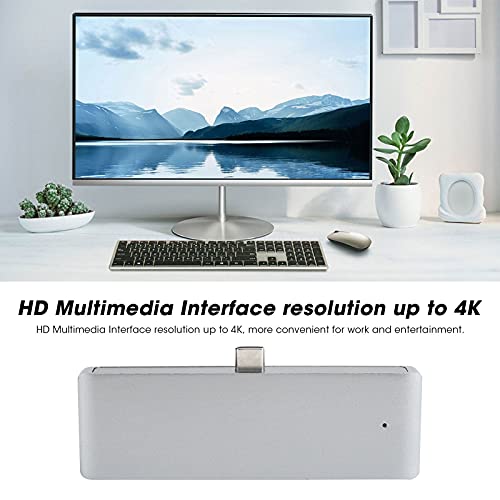 USB C Hub, 4in 1 Type C Hub Docking Station Type‑C to HD Multimedia Interface+Audio3.5+USB3.0+USB-C Adapter with Aluminium Alloy Material for Laptop, PC, Computer, Mobile HDD, Flash Drive