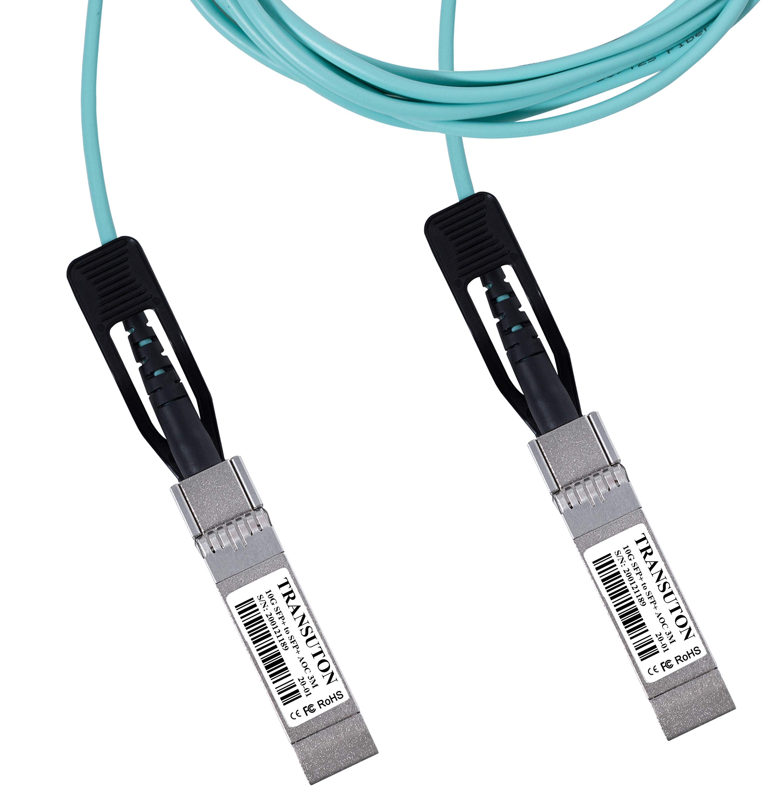 Transuton 10G SFP+ AOC Cable | 10 GBASE SFP+ to SFP+ Active Optical Fiber Compatible with Cisco SFP-10G-AOC-30M, D-Link, Supermicro, Mikrotik, ZTE Devices, 30M/98ft