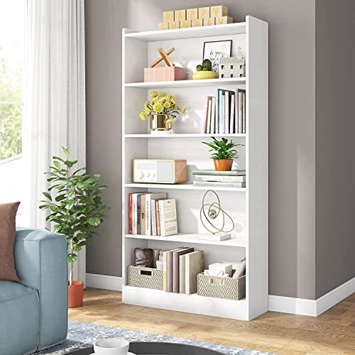 6-Tier Open Bookcase, 72 inches Large Tall Bookshelf, White - 11.81" D x 35.43" W x 72.04" H White Modern & Contemporary, Classic