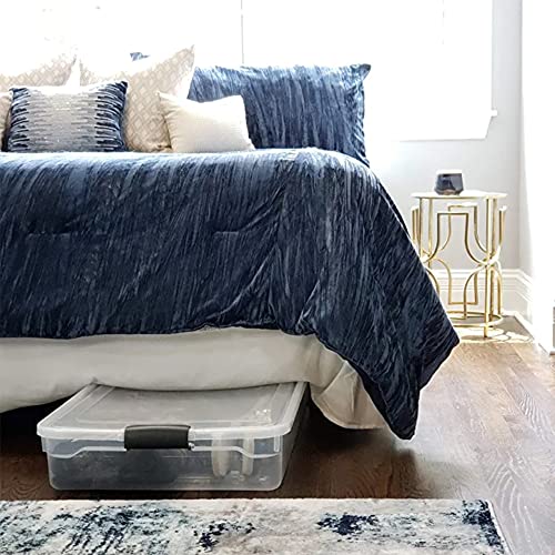 HOMZ 60 Quart Multipurpose Slim Underbed Storage Container Bins with Secure Latching Lid and Wheels for Home or Office Organization, Clear (2 Pack)