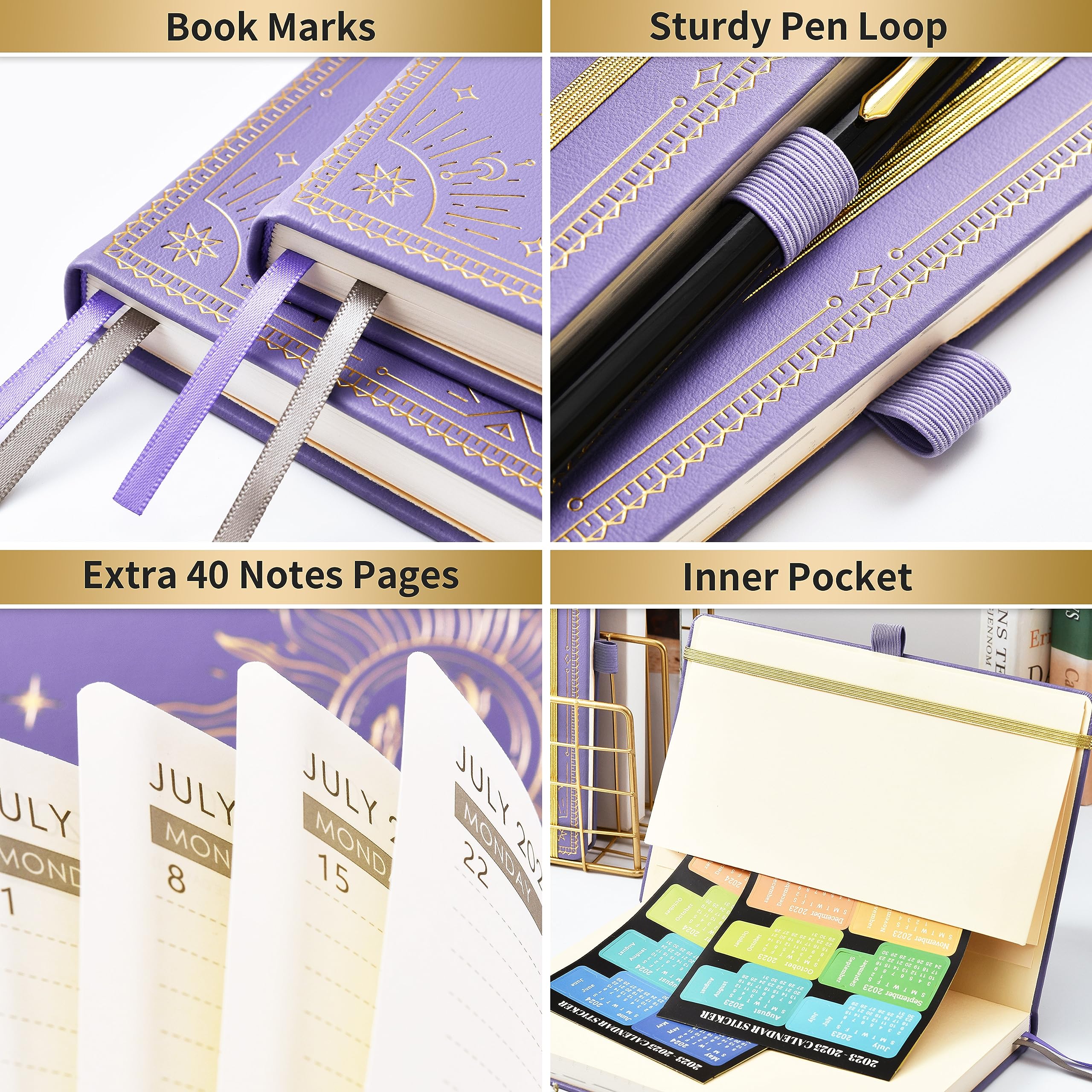 2024 Planner - 2024 Weekly Monthly Planner, Janaury 2024 - December 2024, 5.75" x 8.25", Faux Leather Planner 2024 with Back Pocket & 40 Notes Pages - Medium Purple