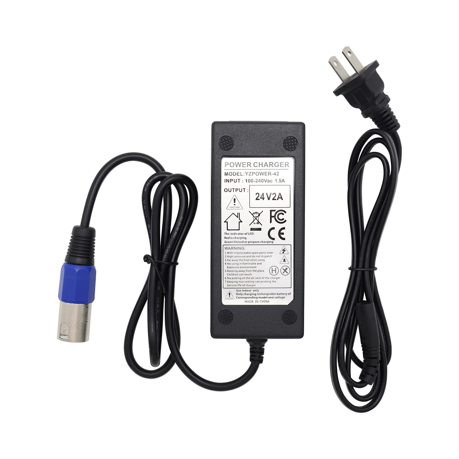 Eseegoo 24V 2A Battery Charger Adapter for 24V Battery with Male 3 Pin XLR Connector Plug