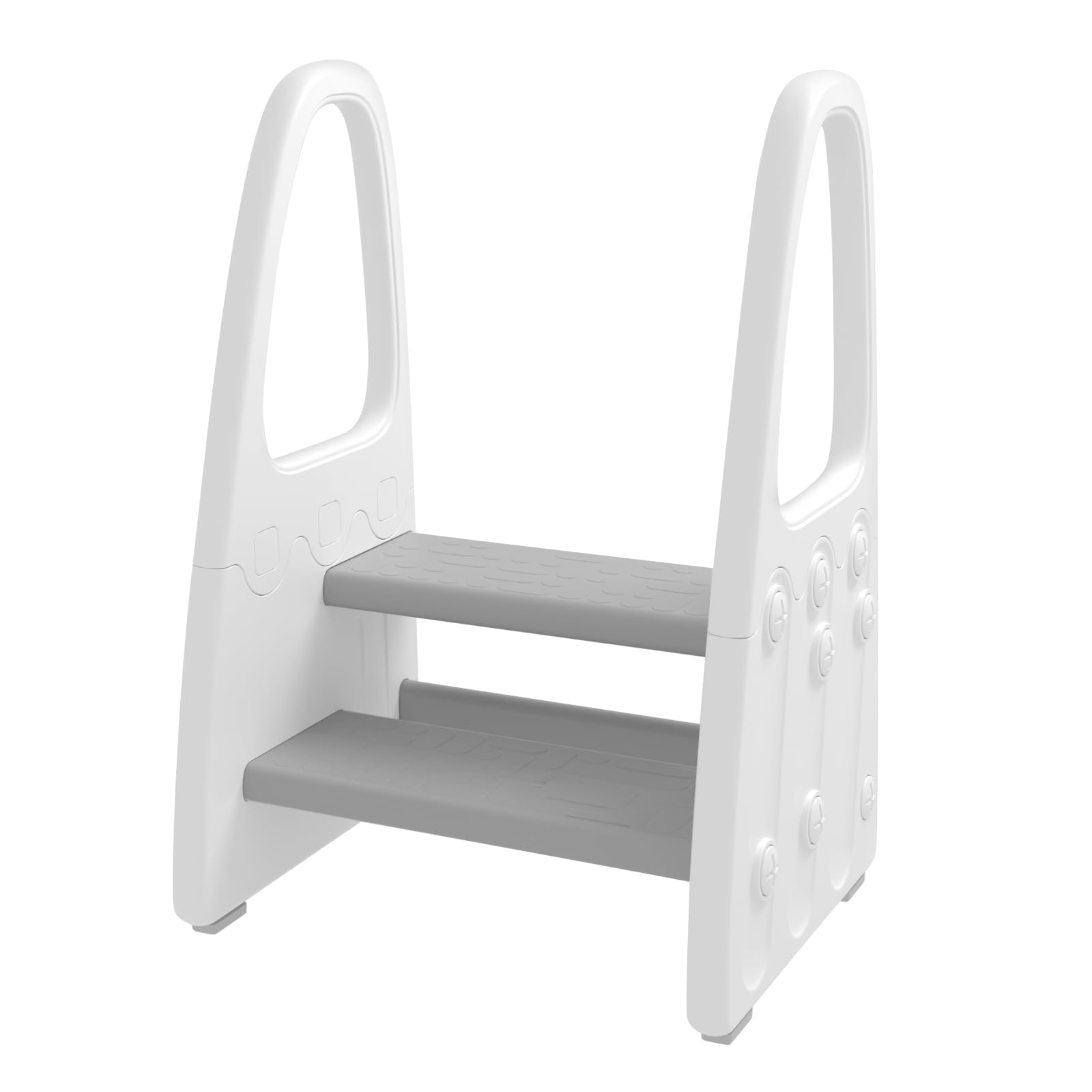 Toddler Step Stool for Bathroom Sink, Kids Two Step Stool for Toilet Potty Training and Kitchen Counter, Children Step Up Learning Helper Tower with Safety Handles and Non-Slip Pads,Gray