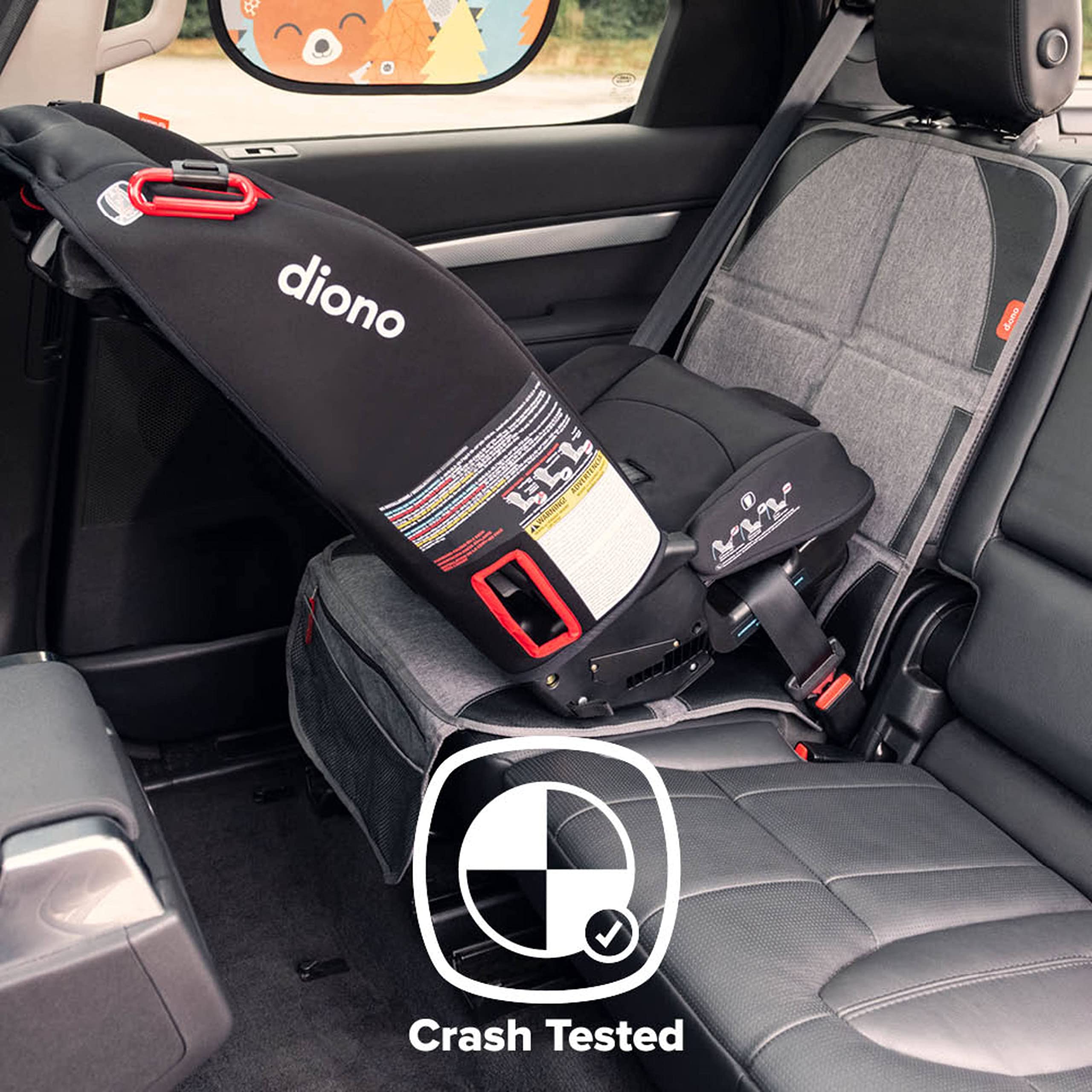 Diono Ultra Mat and Heat Sun Shield Complete Back Seat Upholstery Protection with Integrated Heatshield, Crash Tested, Water Resistant Protection, Durable, Anti-Slip, 3 Mesh Storage Pockets