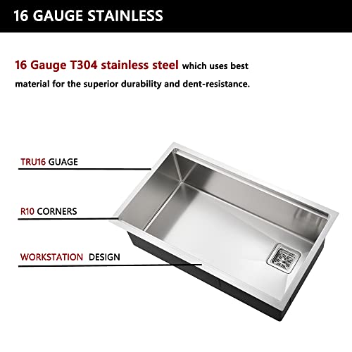 28 Inch Undermoutn Kitchen Sink Stainless Steel- Abironl 28"x18" Under Mount Kitchen Sink Workstation Ledge 16 Gauge Stainless Steel Kitchen Sink Single Bowl Kitchen Sink with Accessories