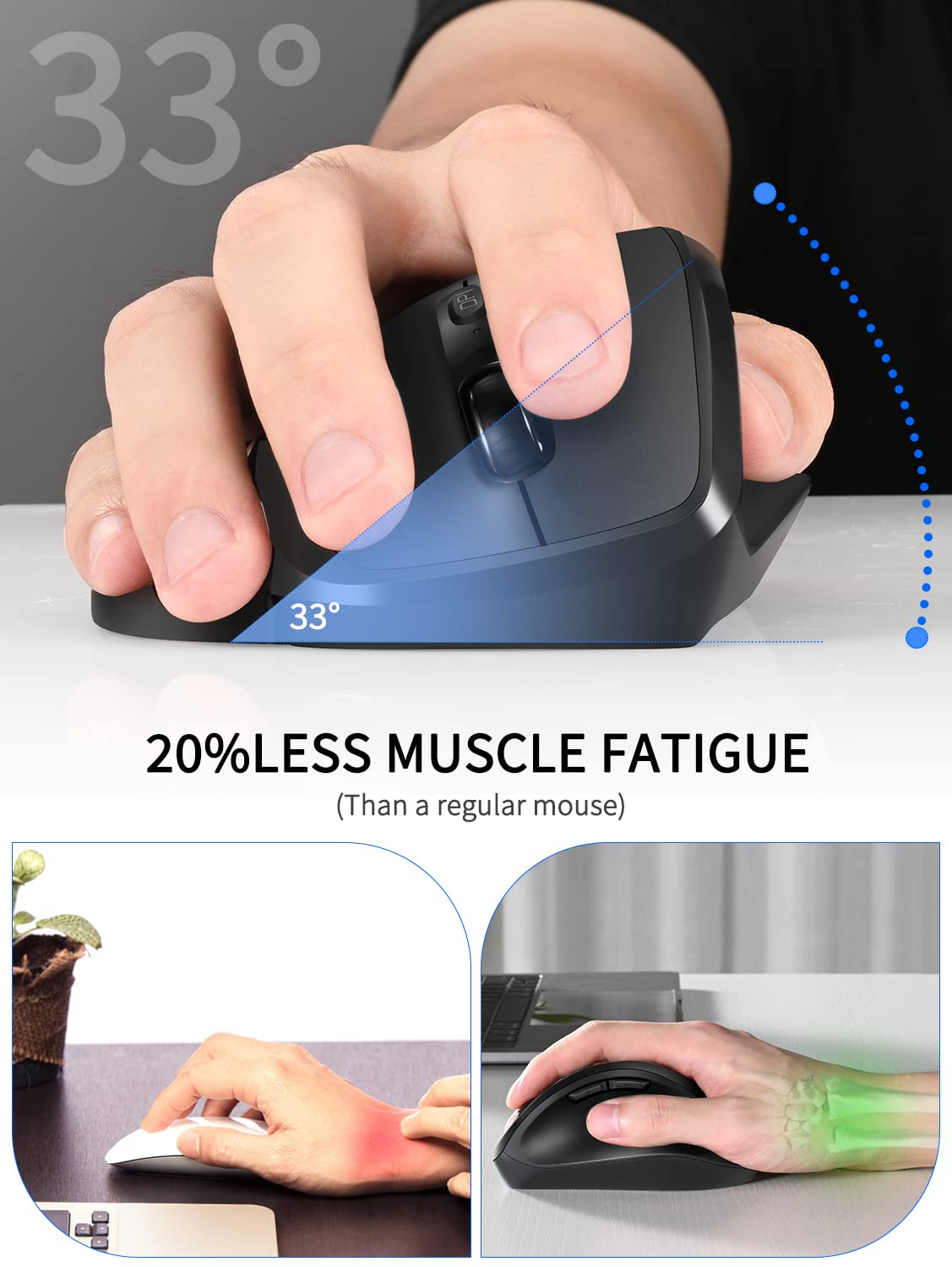 Censi Newtral Ergonomic Mouse,Vertical Wireless Mouse - 2.4GHz Optical Vertical Mice : 3 Adjustable DPI 800/1200/1600 Levels, for Laptop, PC, Computer,Notebook etc,