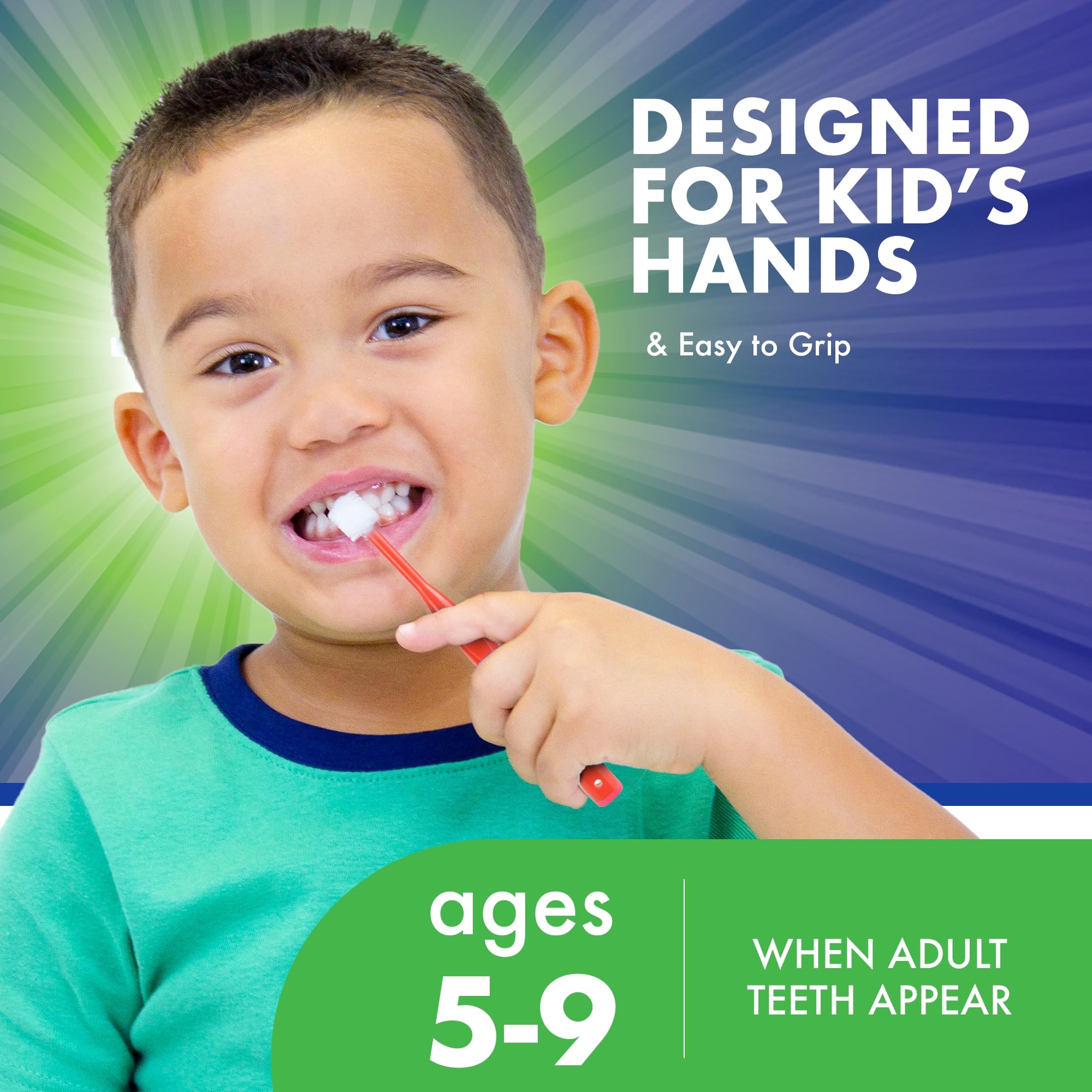Brilliant Oral Care Kids Toothbrush with Soft Bristles and Round Head, for a Child Approved, Easy to Use All-Around Clean Mouth, Ages 5-9 Years, Teal, 3 Pack