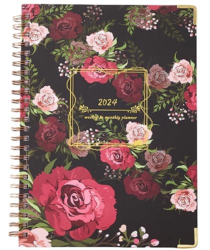 2024 Planner - Weekly & Monthly Planner with Tabs, 8.2'' x 6.2'', 12-Months Planner with Monthly Tabs, Twin-Wire Biding, Holidays, Notes Pages, Back Pocket - Floral