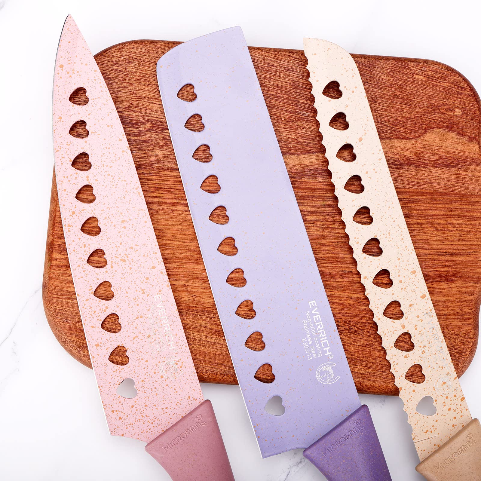 Cloverpeia 8 PCS Knife Set, Professional Chef's Colorful Kitchen Knife Set, Newest Heart-shaped Hollow Non-Stick Multifunctional Knives Set
