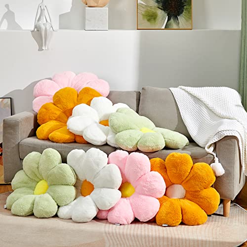 Ailive 21.6In White Flower Throw Pillow Floor Pillow Cushion Cute Desk Chair Cushion Decorative Throw Pillows for Girls Adults