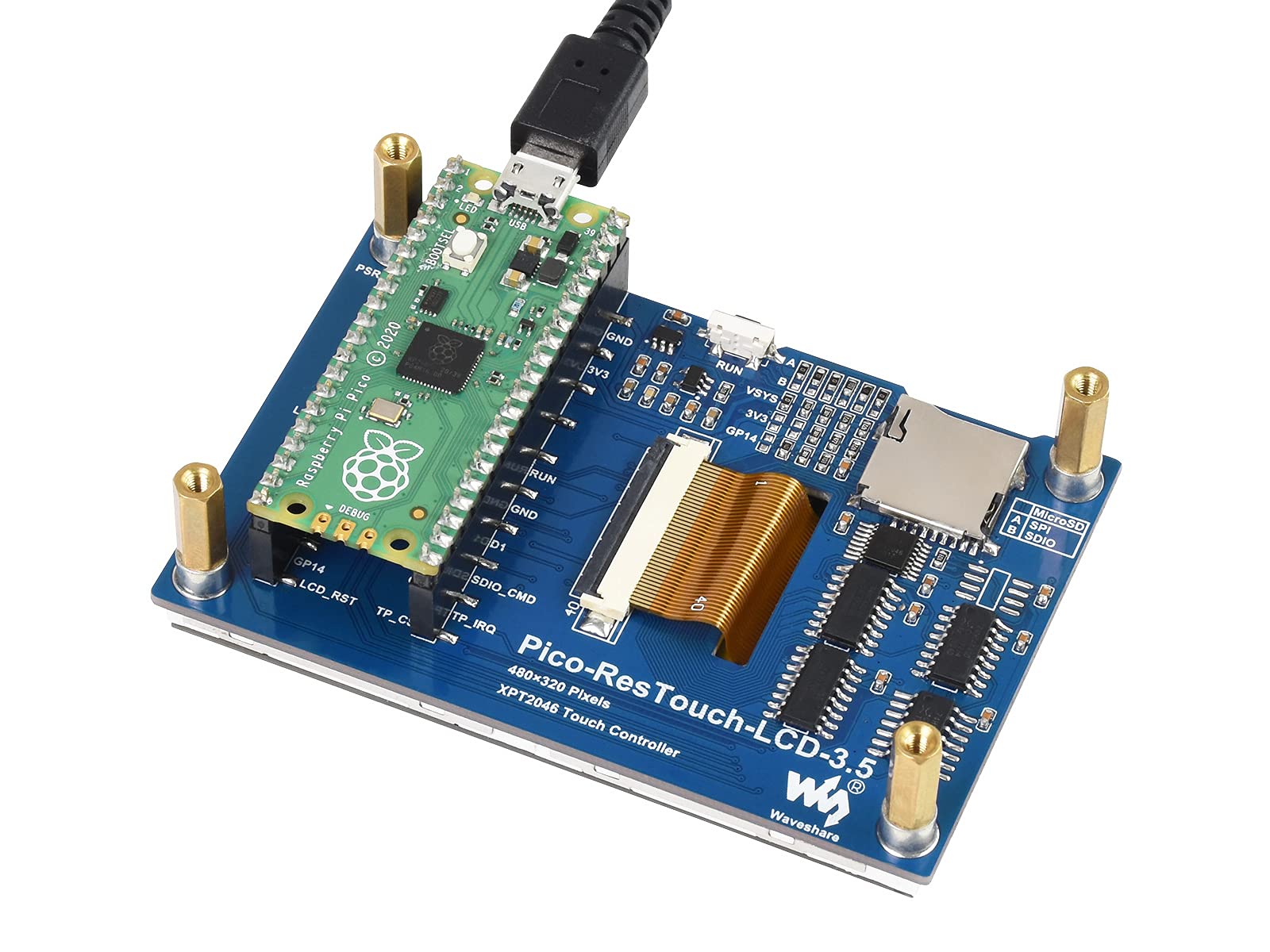 waveshare for Raspberry Pi Pico LCD 3.5inch Touch Display Module 480×320 Resolution 65K Colors Display IPS Screen,Resistive Touch Controller XPT2046, ILI9488 Driver, Using SPI Bus