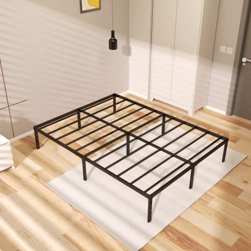 ALDRICH Metal Bed Frame Queen Size - 16 Inch Tall Black Basic Anti Squeak Steel Slats Platform, Easy Assembly Heavy Duty Noise Free Bedframes, No Box Spring Needed