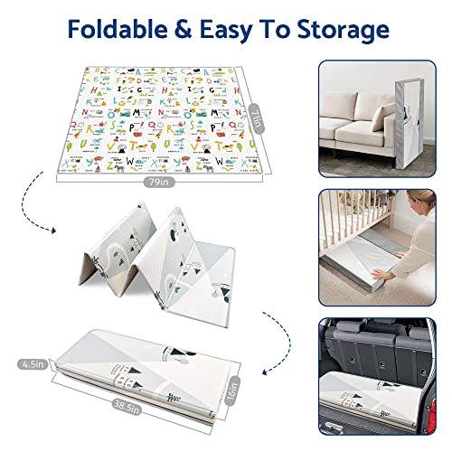 Baby Play Mat 79" X 71",Reversible Waterproof Foldable Foam Floor Playmat for Kids Toddlers, Extra Large Anti- Slip Baby Crawling Mat