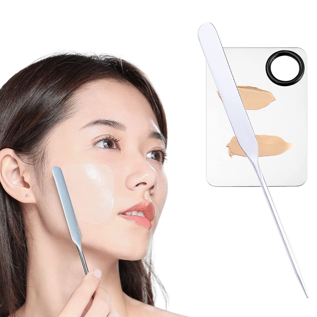 3 Pcs Foundation Spatula, Makeup Spatula Long Facial Mixing Stick, Stainless Steel Foundation Spatula, Make Up Spatula Tool for Makeup Artist Professional Facial Makeup Tools
