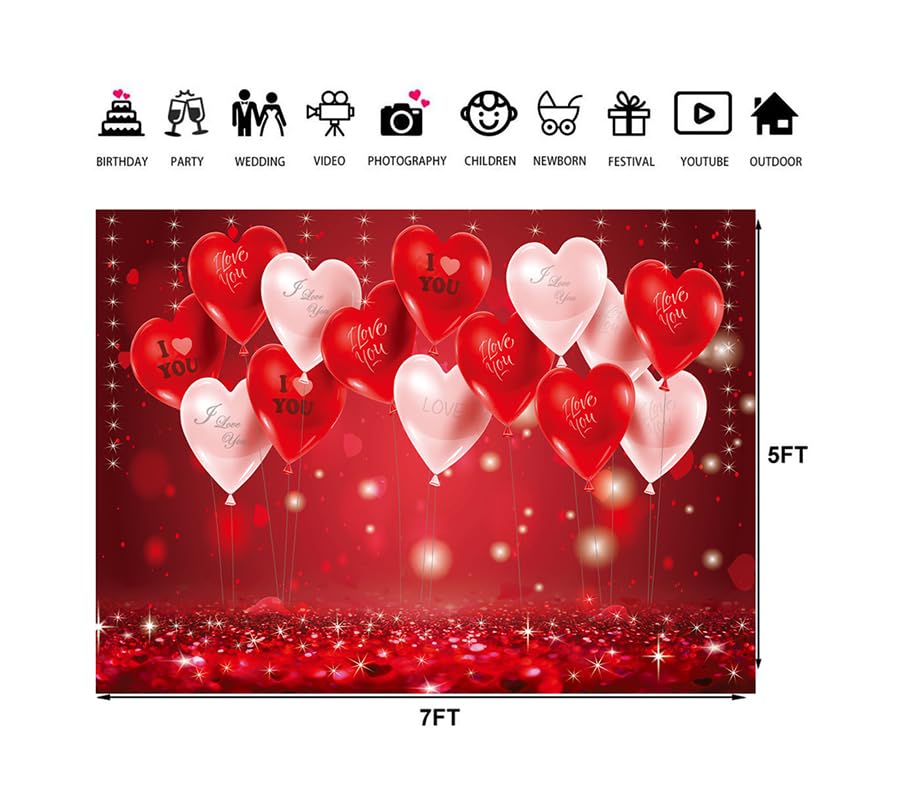 LTLYH 7x5ft Valentine's Day Backdrop Valentine's Day Red Love Heart Balloon Decor Banner Background Valentines Photo Backdrop Valentines Party Supplies 126