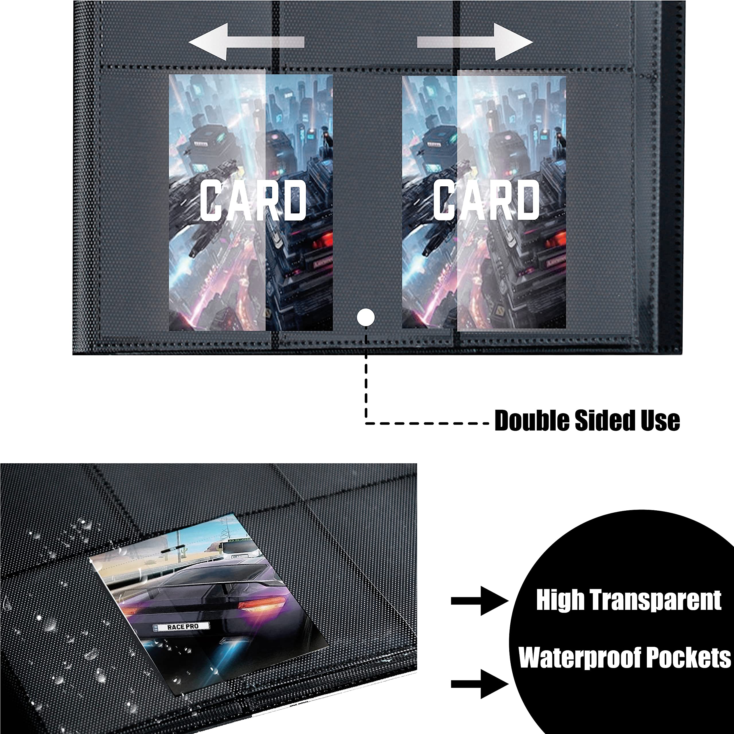 9 Pockets Trading Card Binder, Card Collectors Album Folder Waterproof Double-Sided 360 Side Loading Pockets for Trading Cards/Sports Card/Game Cards OS0720BK
