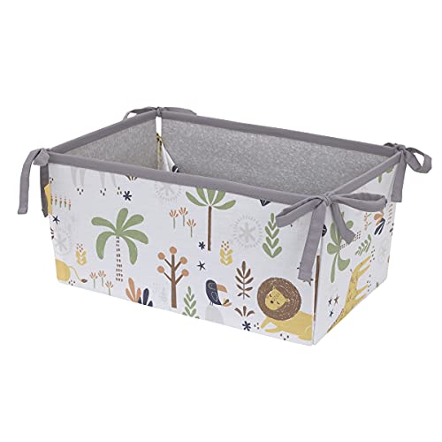 NoJo Jungle Trails Grey, Green and Gold Elephant, Lion and Giraffe 4 Piece Nursery Crib Bedding Set - Comforter, 100% Cotton Fitted Crib Sheet, Crib Skirt, and Storage