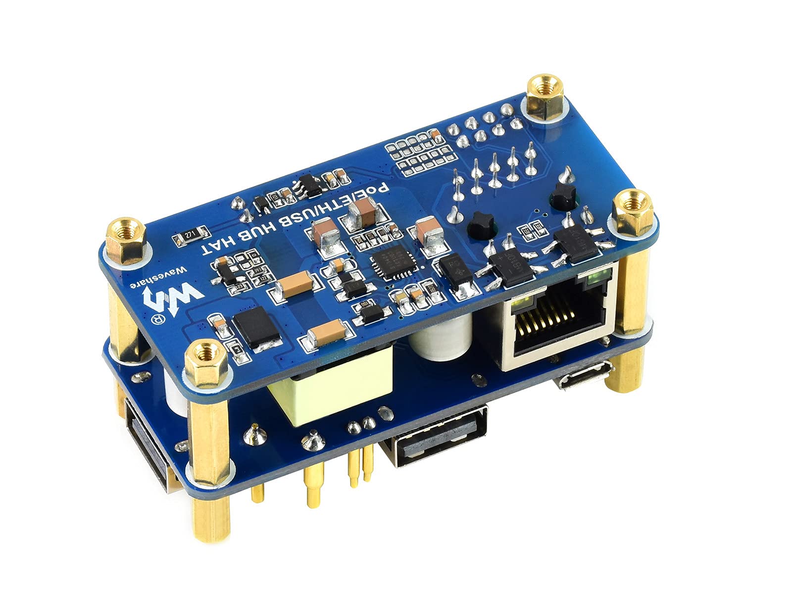 waveshare PoE Ethernet/USB HUB HAT Expansion Board for Raspberry Pi Zero/Zero 2 W/W/WH, with 1 RJ45 10/100M Ethernet Port, 3 USB Ports Compatible with USB2.0/1.1,802.3af-Compliant
